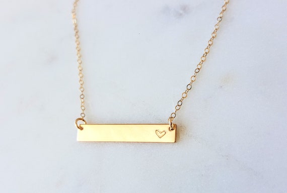 HEART BAR NECKLACE / 14K Gold filled Bar necklace/ hand | Etsy