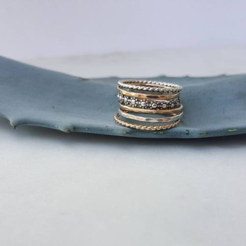 3 Stacking Rings / Gold Filled / Sterling Silver / Unique / - Etsy