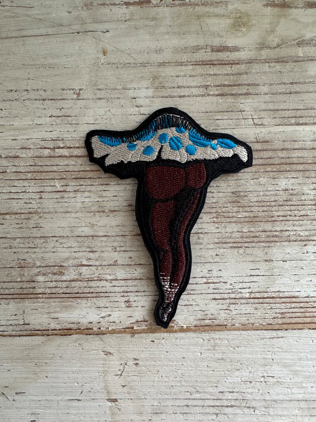 Sexy Mushroom Iron-on Embroidery Patch, Withe Cap With Blue Dots and ...