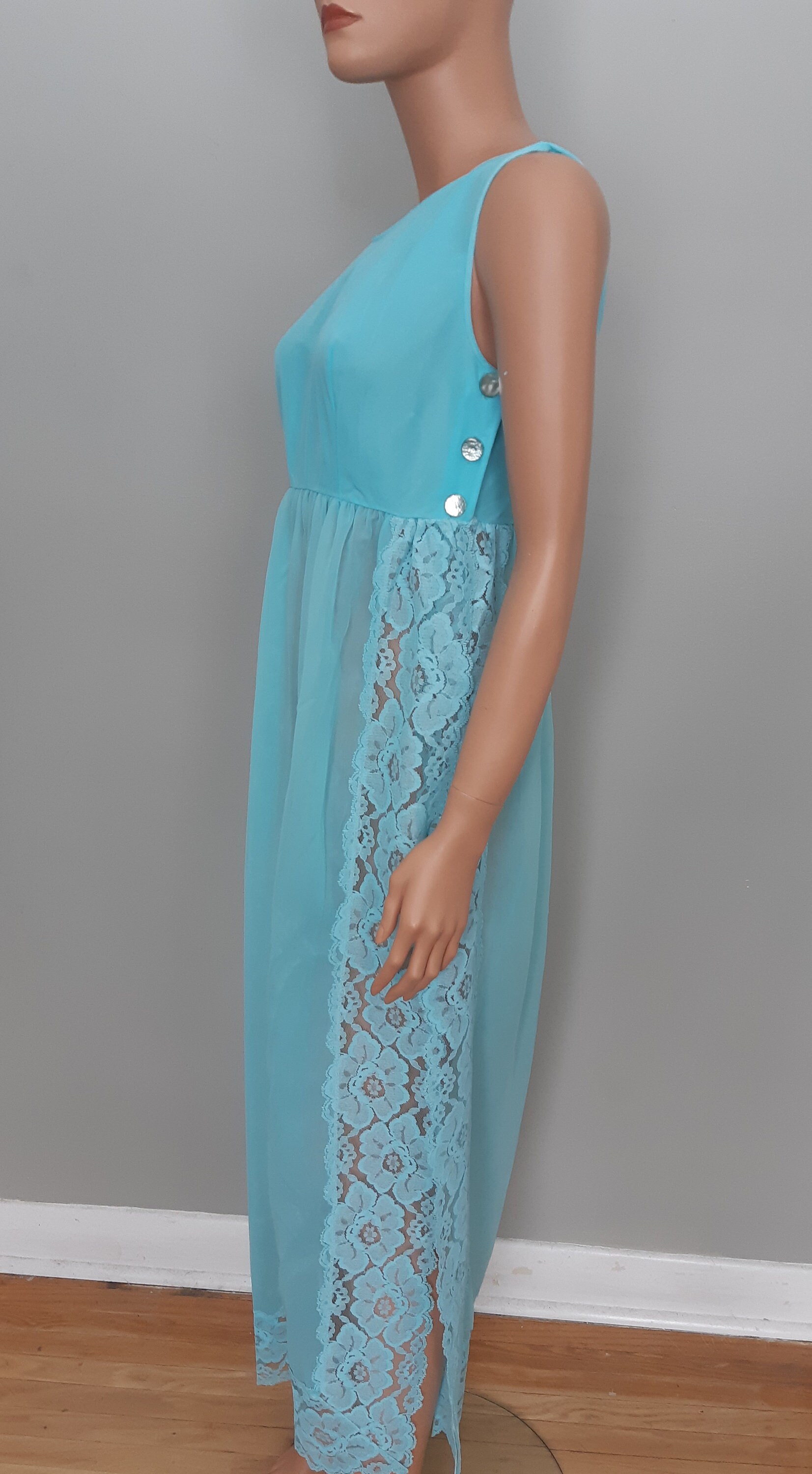 VTG Turquoise Blue 2 Piece Lingerie Set Long Jumpsuit Coverall - Etsy