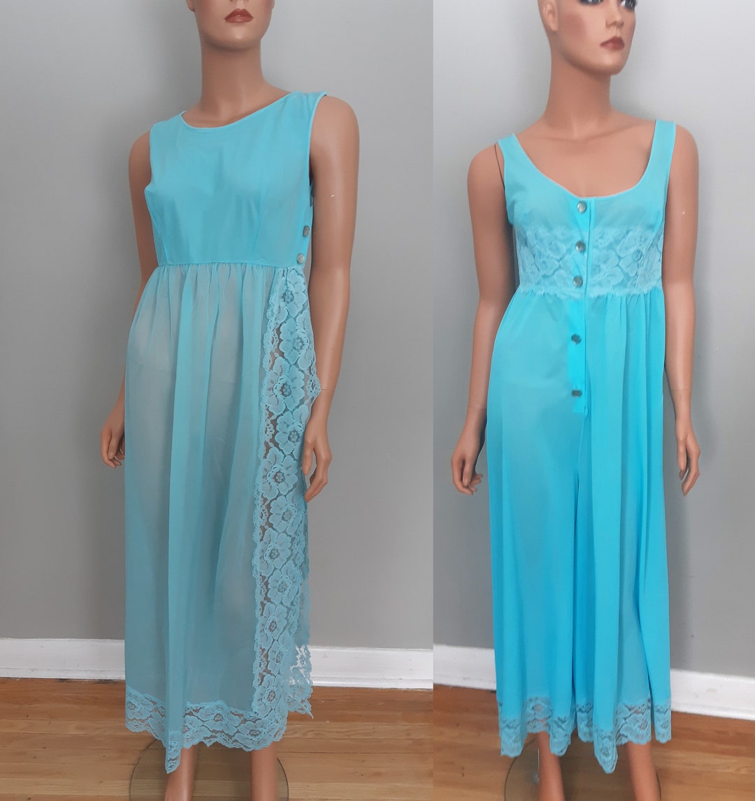VTG Turquoise Blue 2 Piece Lingerie Nightgown Set Long - Etsy
