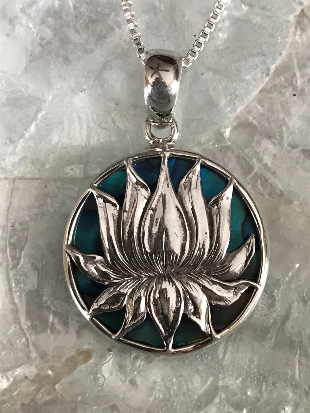 Sterling Silver Lotus Necklace/pendant Blue Abalone Lotus - Etsy