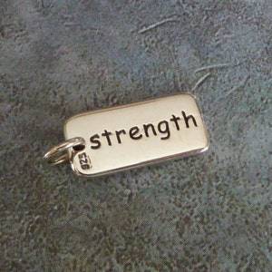 Sterling Silver Strength Word Charm Tag Charm | Etsy