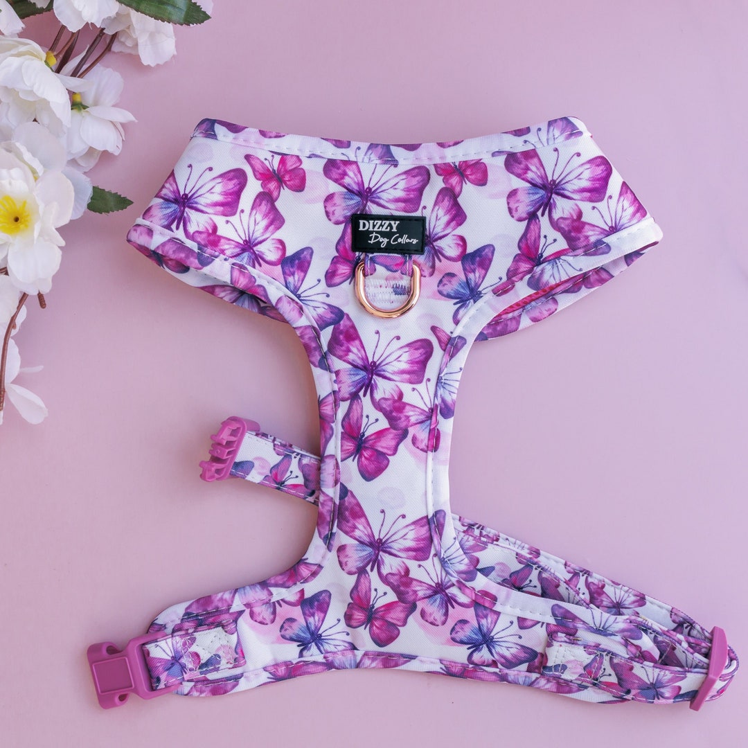 DOG HARNESS Candy Sky Butterfly Pink Butterflies Neck Adjustable Dog ...