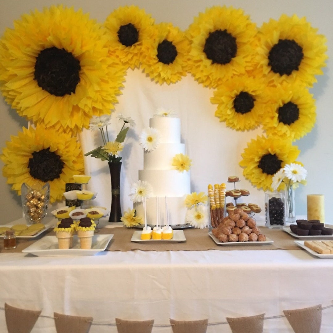 Sunflower Wedding Tissue Paper Flower Backdrop Set of 9, Wall of ...