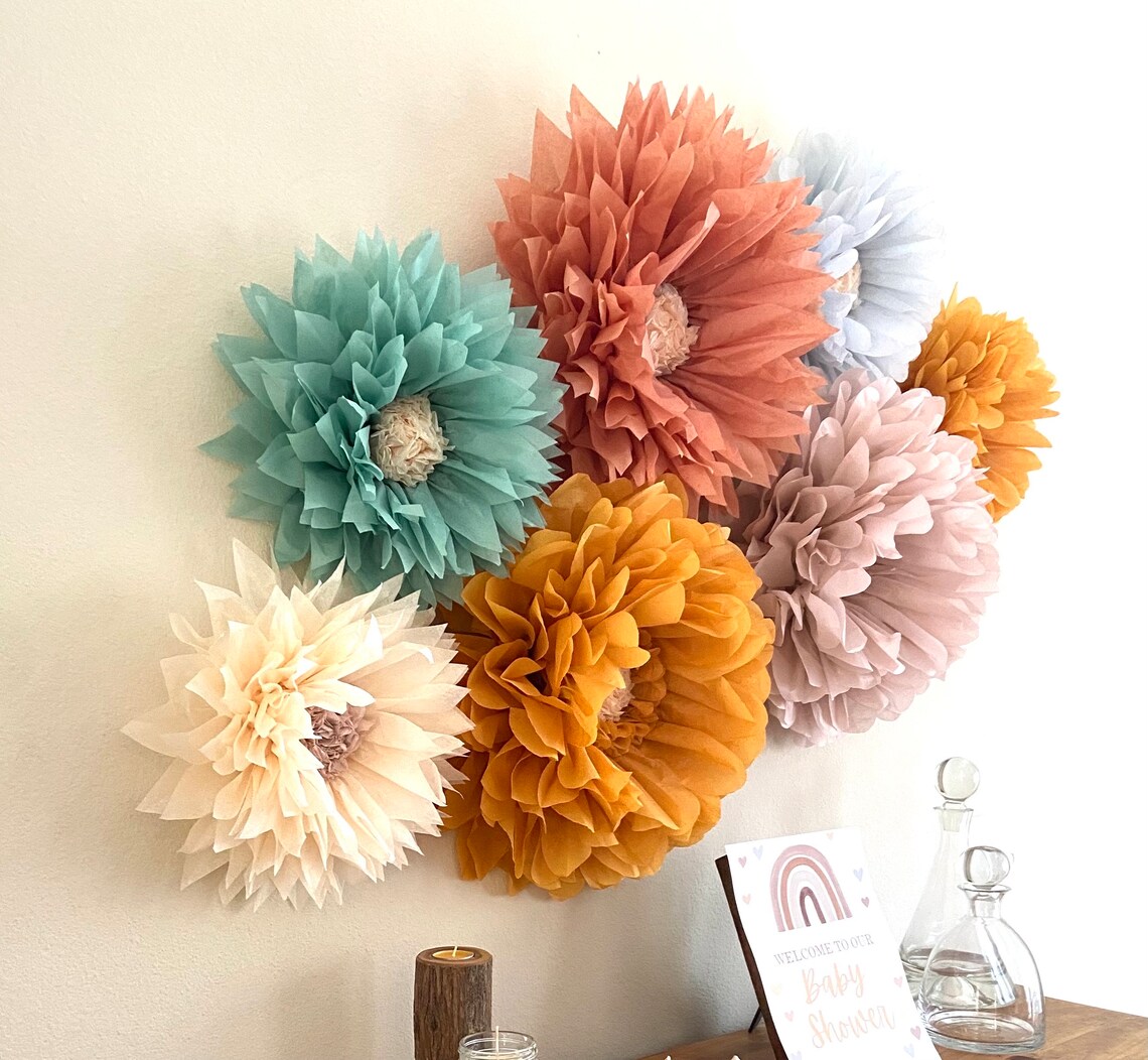 Boho Tissue Paper Flowers Set of 7 for Baby Showers, Bridal Showers ...