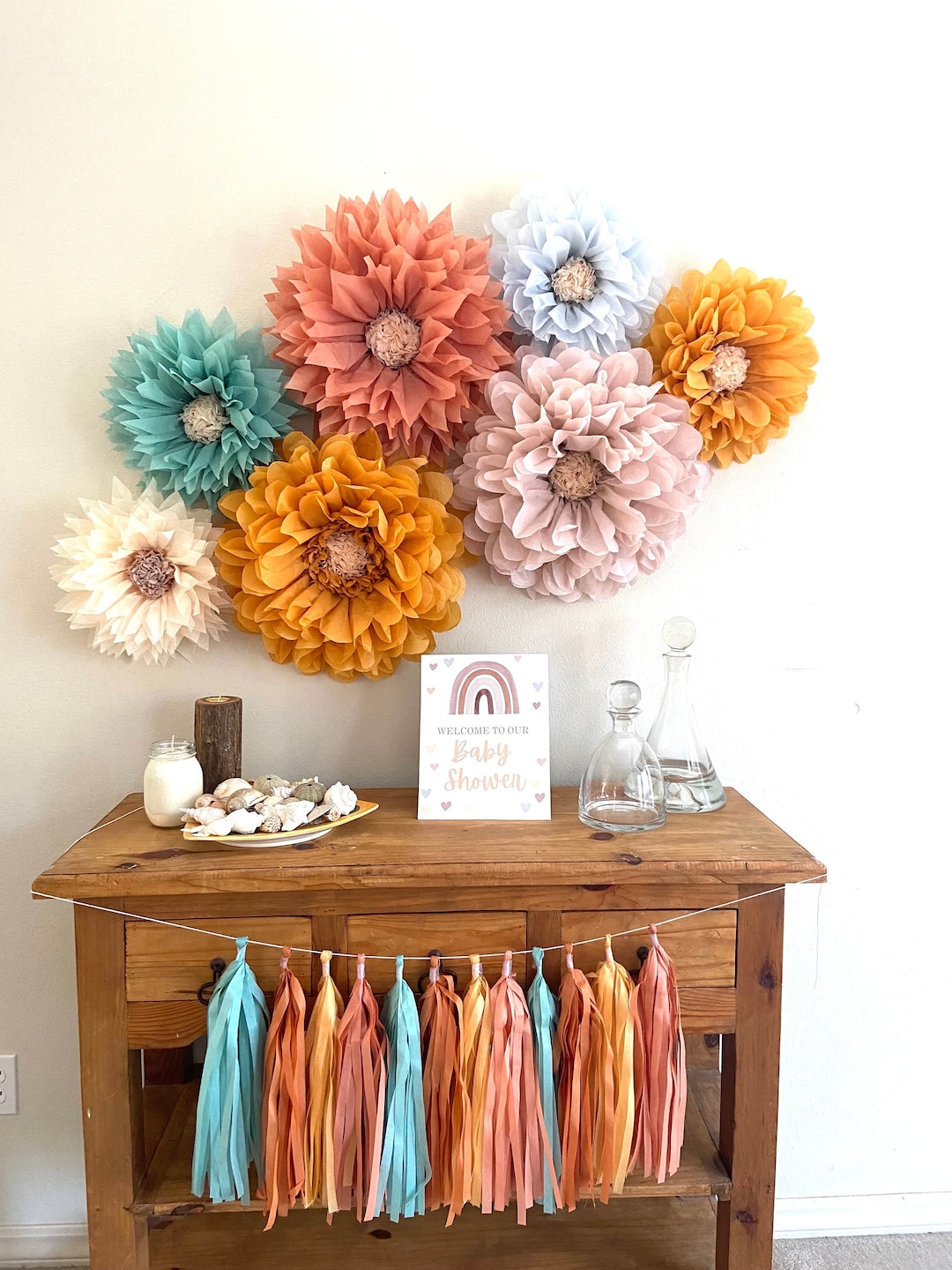 Boho Tissue Paper Flowers Set of 7 for Baby Showers, Bridal Showers ...
