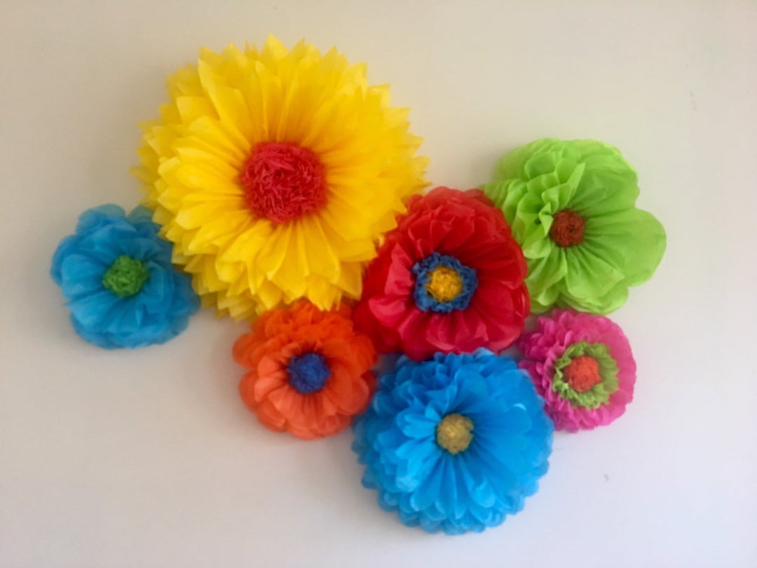 Seven Fiesta Style Paper Flowers for Fiesta Themed Party Decor, Cinco ...