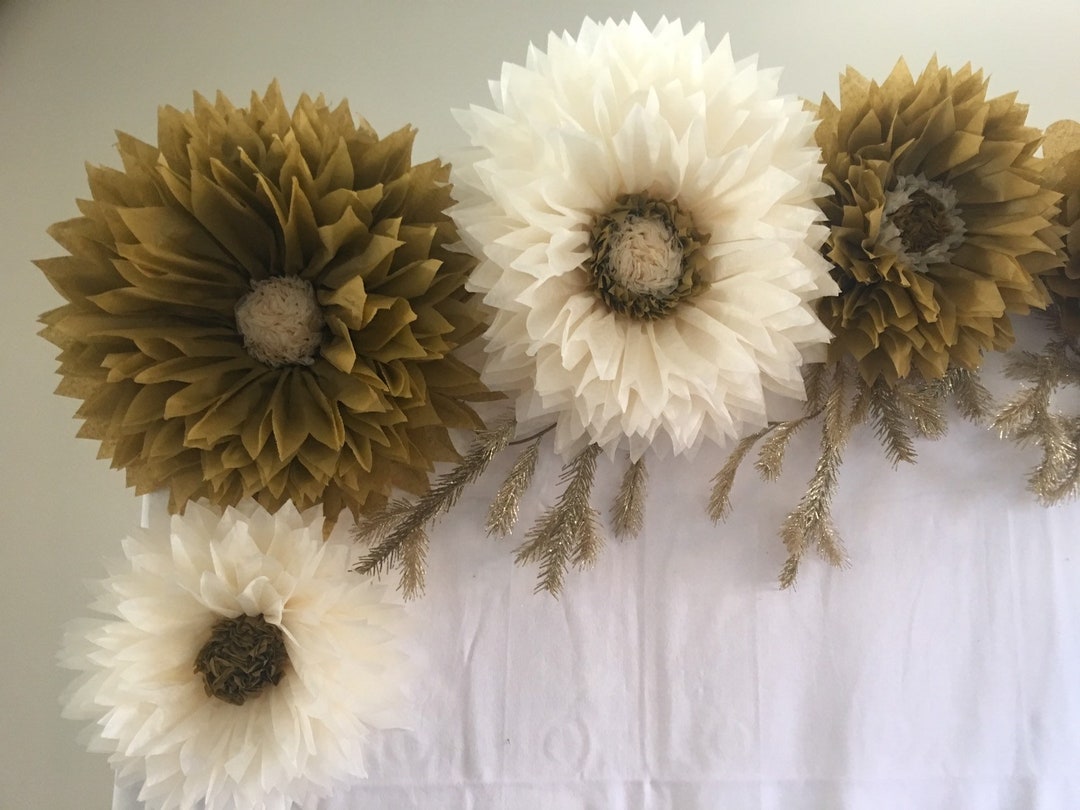 Gold and Ivory Paper Flower Backdrop for Wedding Backdrops, Bridal ...