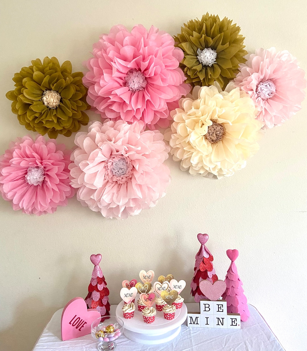 Pink, Blush and Gold Tissue Paper Flowers for Valentines Day Party ...