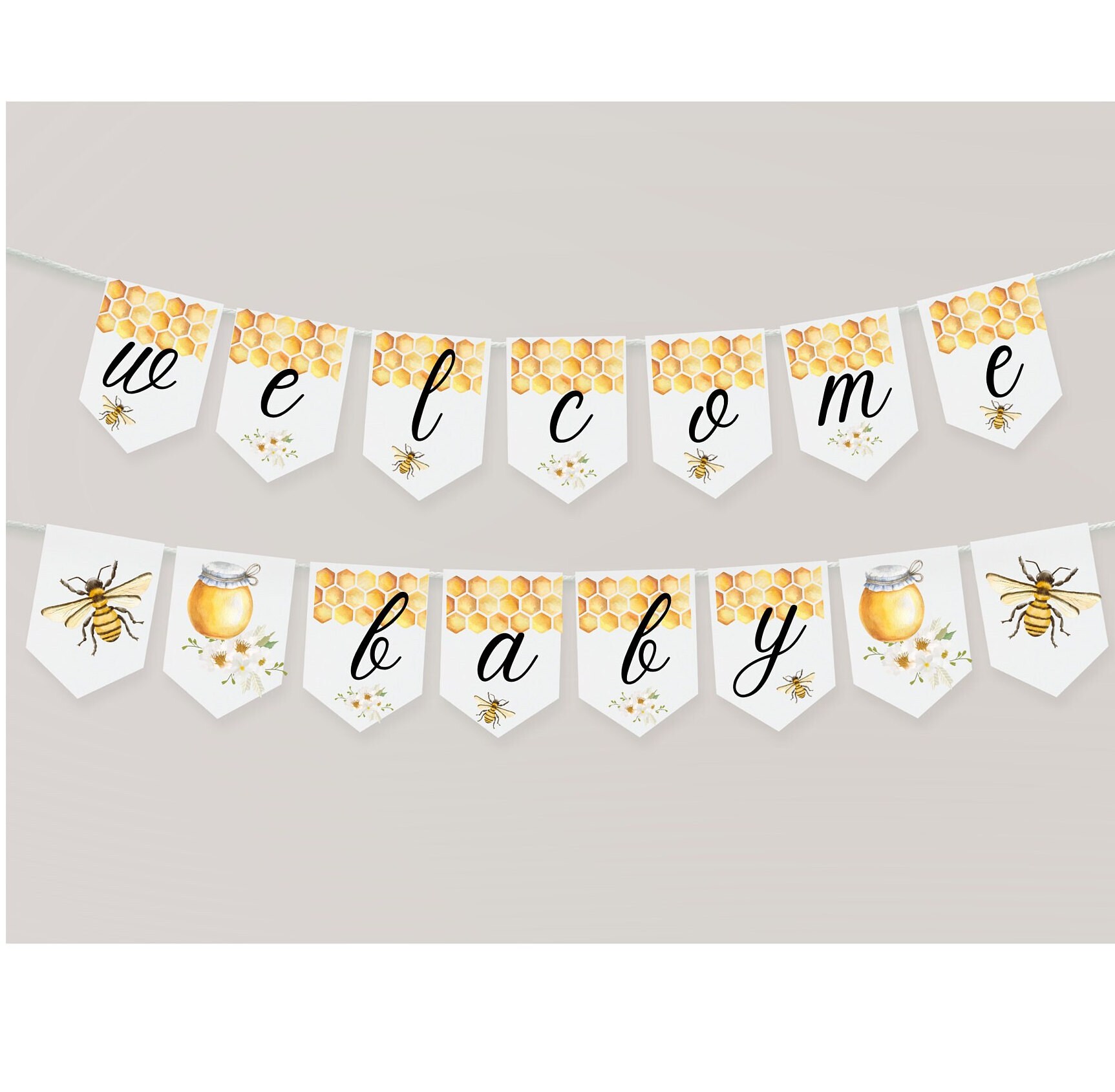 Printable Honey Bee Welcome Baby Flag Banner for Baby Showers, Baby ...