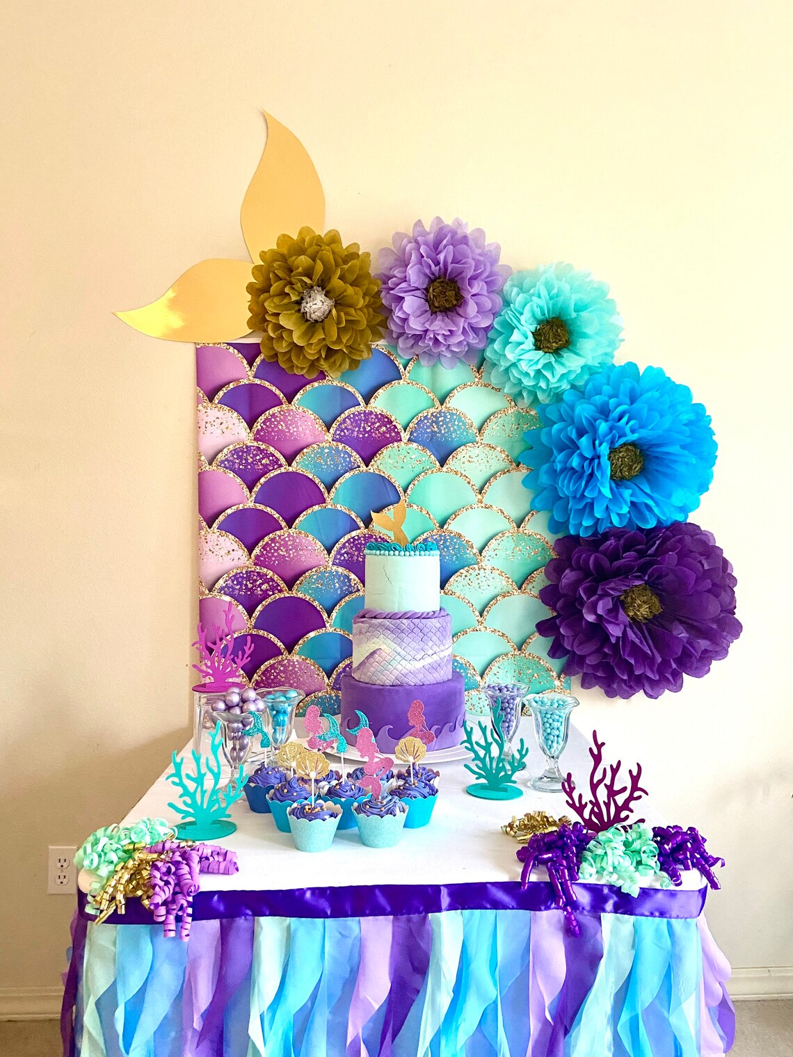 Mermaid Set of Five Tissue Paper Flowers for Mermaid Party - Etsy