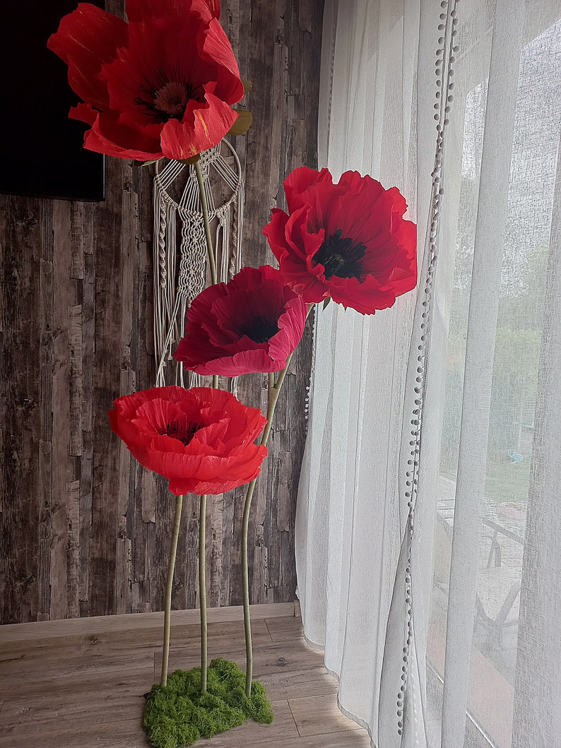 Red Poppies Giant Self Stand Flowers for Event Decor, Red Poppies ...