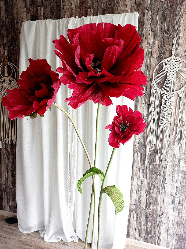Giant Self Stand Flowers for Event Decor, Red Poppies Window Display ...