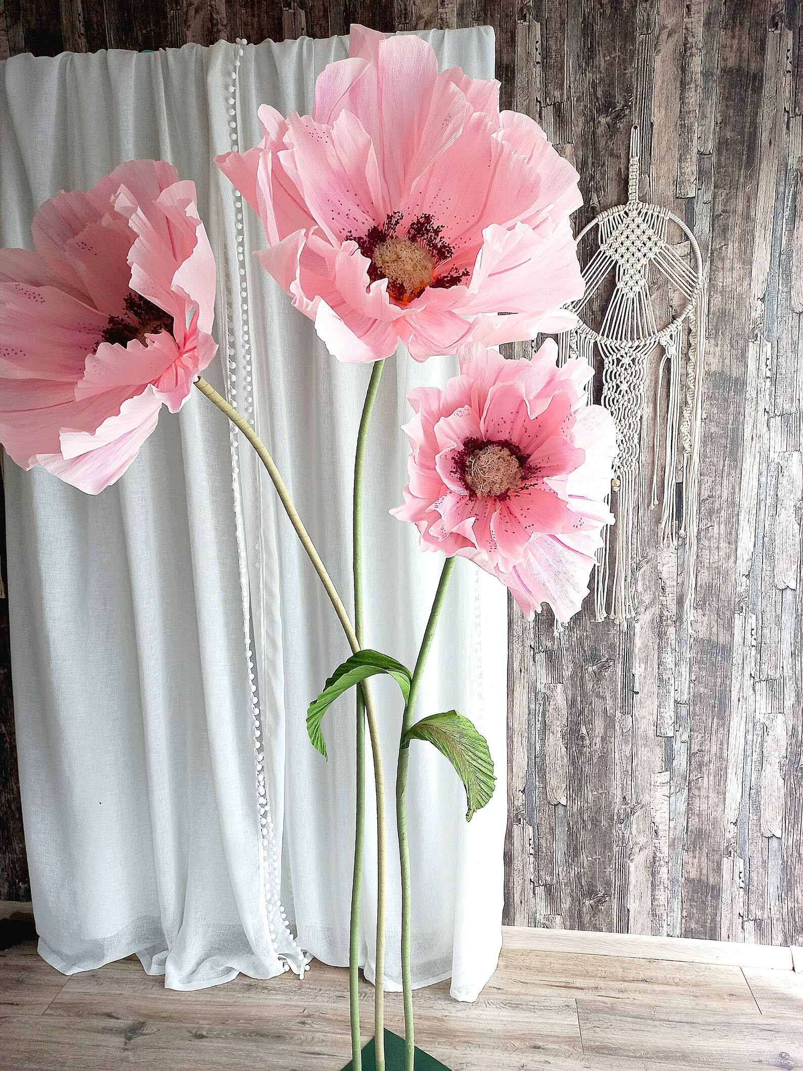 3 Pieces Pink Giant Self Standing Flowers Window Decor Large Paper ...