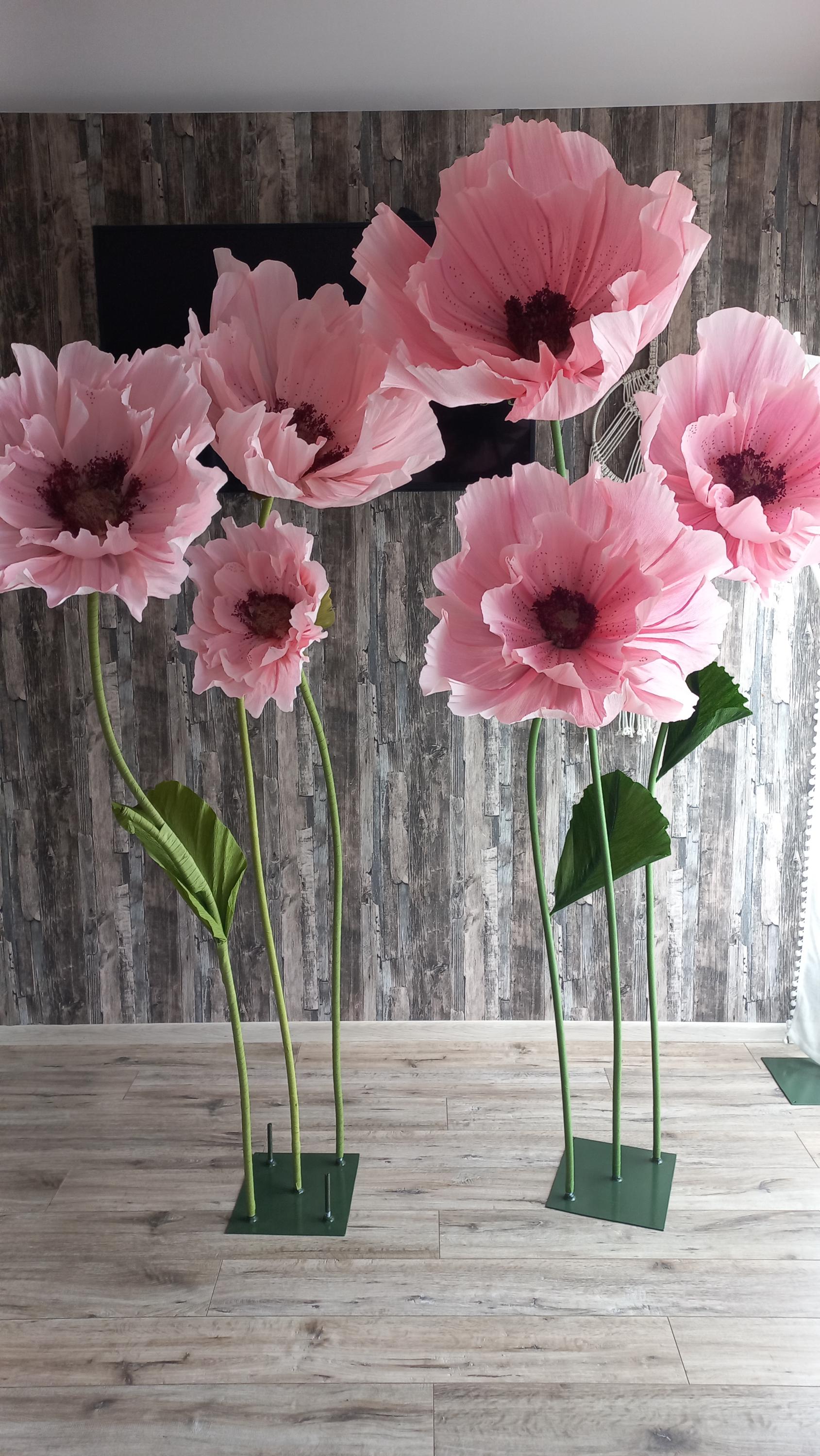 3 Pieces Pink Giant Self Standing Flowers Window Decor Large Paper ...