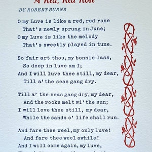 Robert Burns, A Red, Red Rose Poem X 1 + A Emily Bronte Poem - Etsy