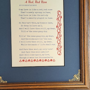 Robert Burns, A Red, Red Rose Poem X 1 + A Emily Bronte Poem - Etsy