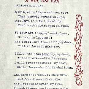 Robert Burns, A Red, Red Rose Poem X 1 + A Emily Bronte Poem - Etsy