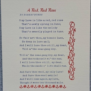 Robert Burns, A Red, Red Rose Poem X 1 + A Emily Bronte Poem - Etsy