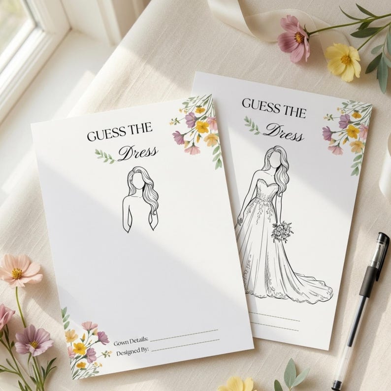 Wildflower Guess the Dress Bridal Shower Game, Draw the Dress Printable ...