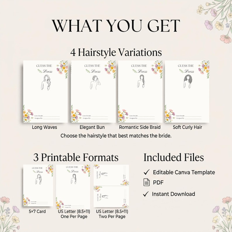Wildflower Guess the Dress Bridal Shower Game, Draw the Dress Printable ...
