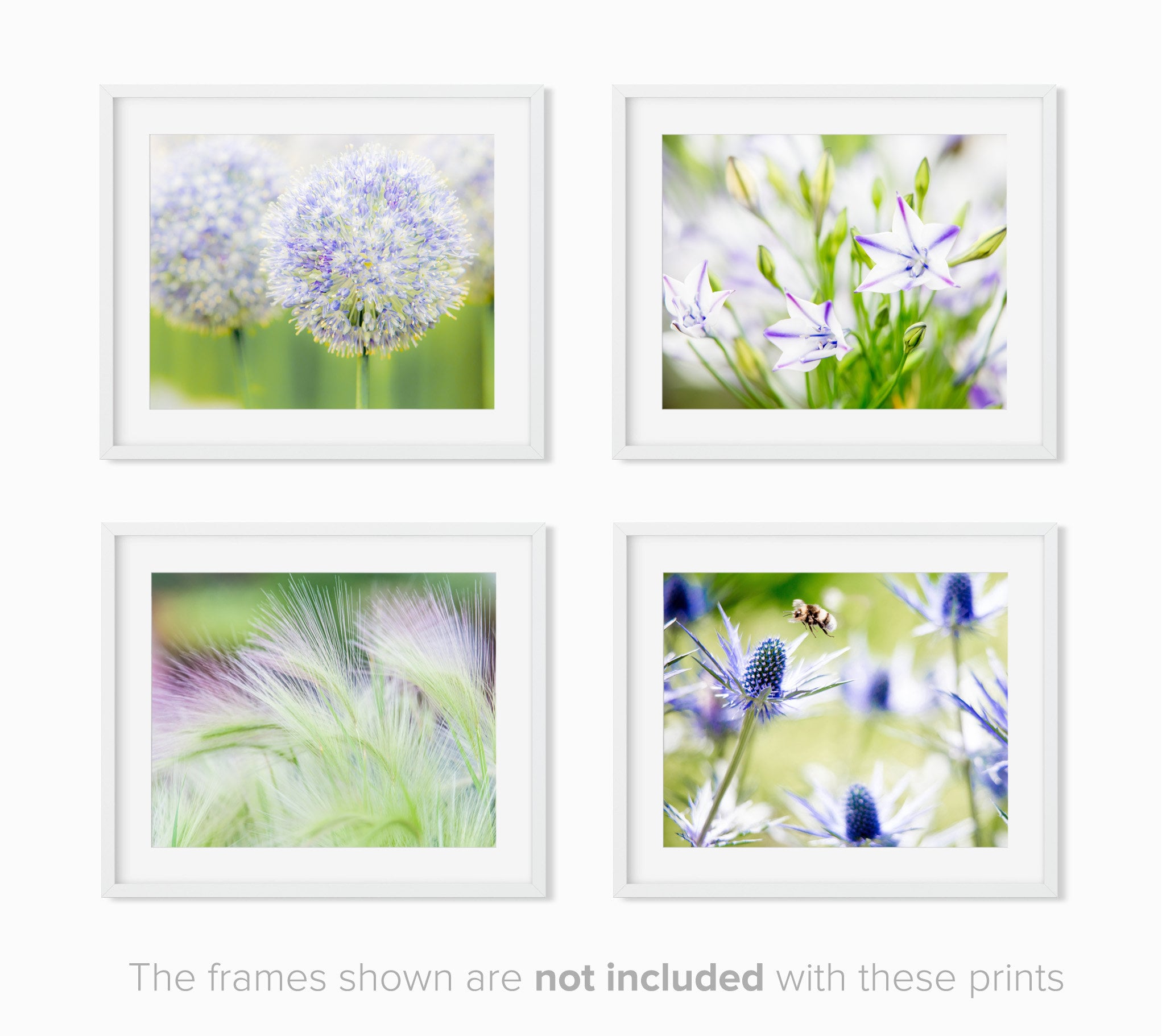 Set of 4 Prints Blue Green Wall Art, Spring Flower Prints, Flower ...