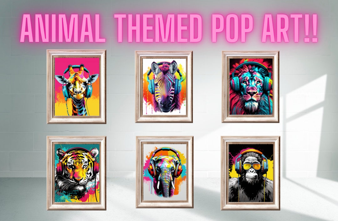 Pop Art Style Animals Digital Download Collection With Butterfly ...