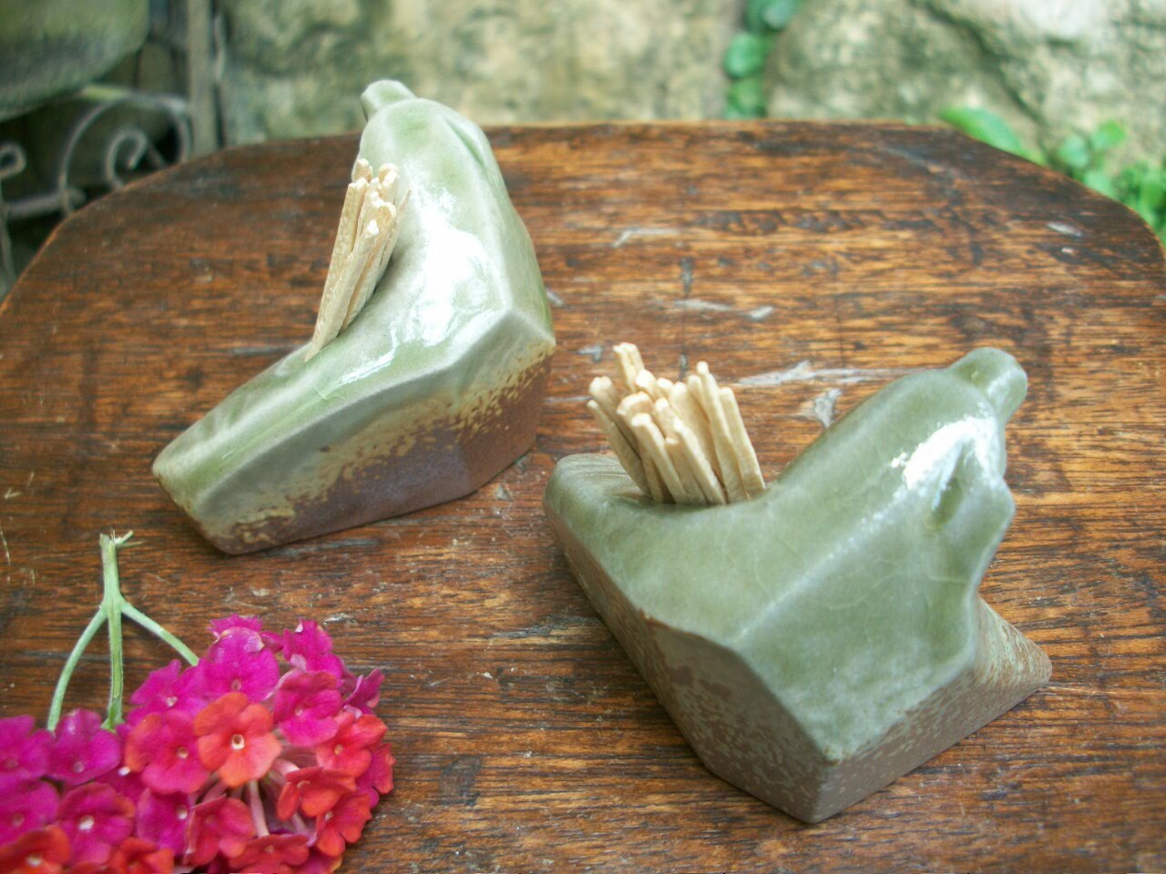 1980s Set Of 2 Japanese Tiger Stoneware Toothpick Holder | Etsy