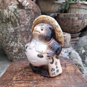 Japanese Vintage Ash Glazed 信楽焼 Shigaraki Male Tanuki Good Luck Raccoon ...