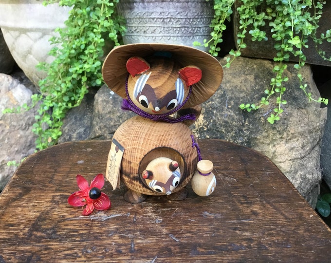 Vintage Japanese Female Tanuki Raccoon Dog Badger With Baby - Etsy