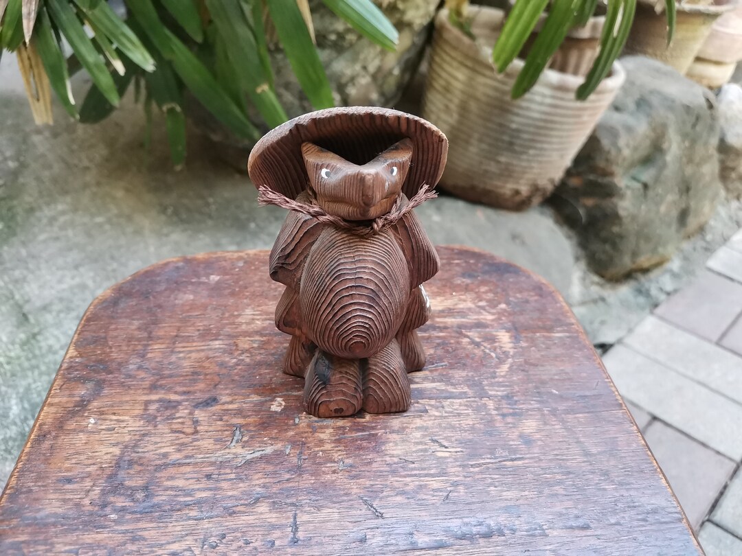 Rare Antique Japanese Tanuki Yakusugi Cryptomeria Cedar Wood Carving ...