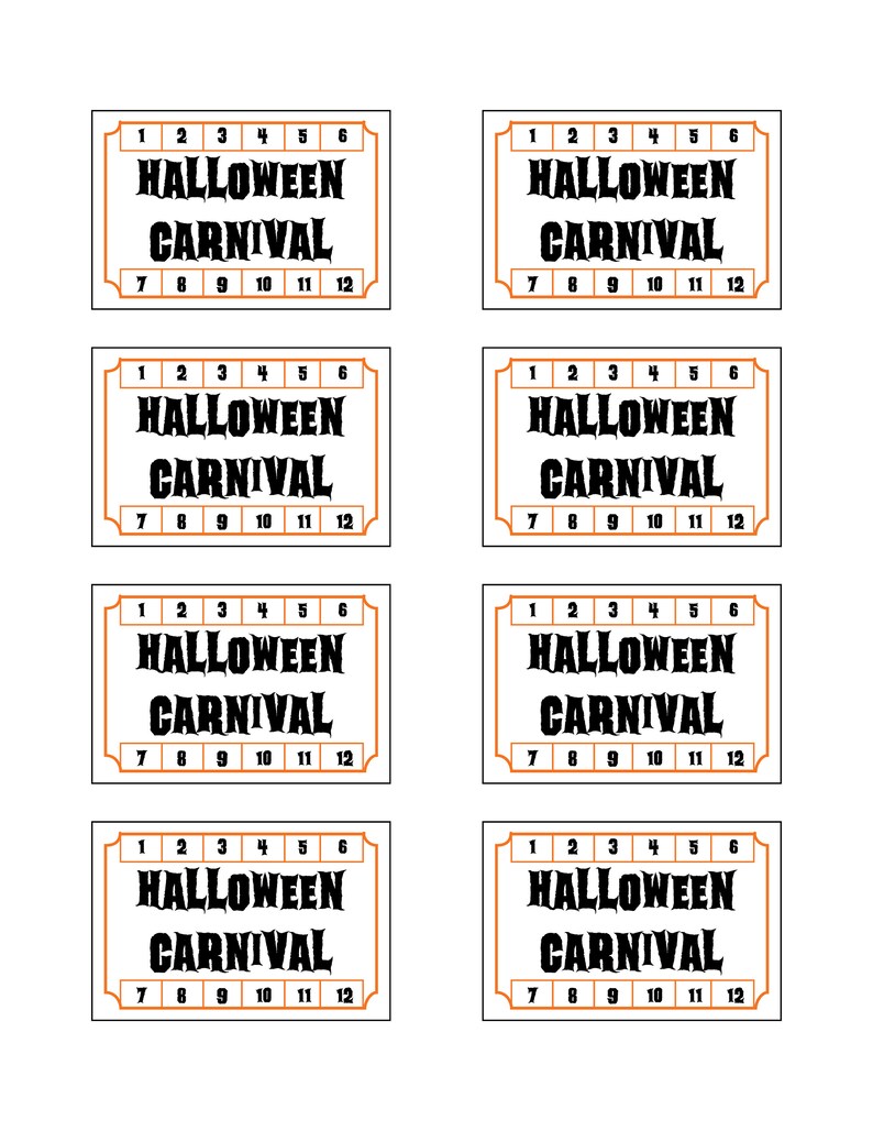 Printable Halloween Carnival Punch Cards-customize, Digital File ...