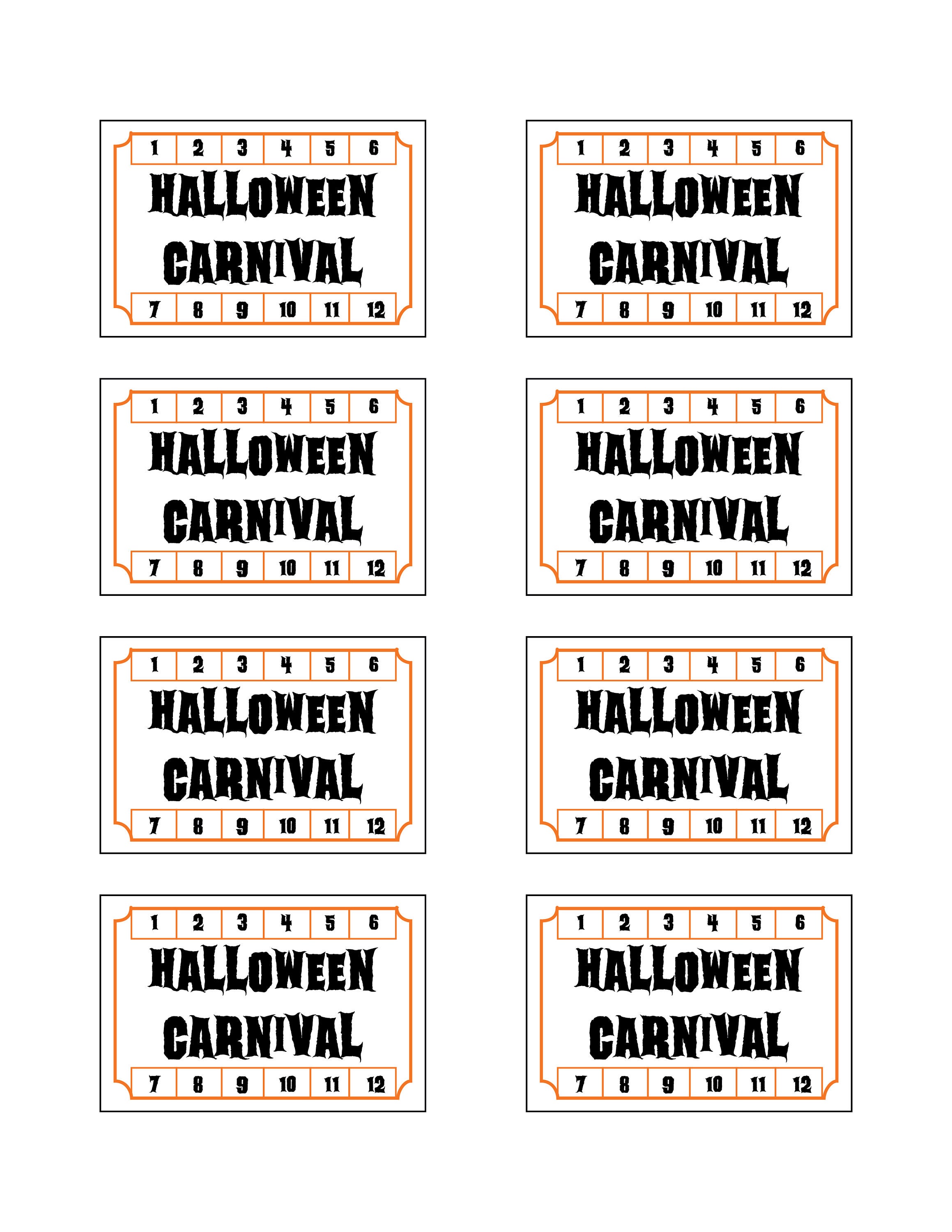 Printable Halloween Carnival Punch Cards-customize, Digital File ...