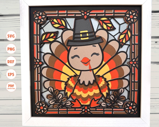 3D SVG Turkey Shadow Box, 3D SVG Thanksgiving, Thanksgiving 3D Shadow ...
