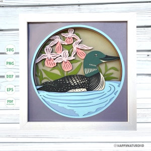 Loon Bird Shadow Box Svg, Minnesota State Bird and Flower Svg, Svg ...