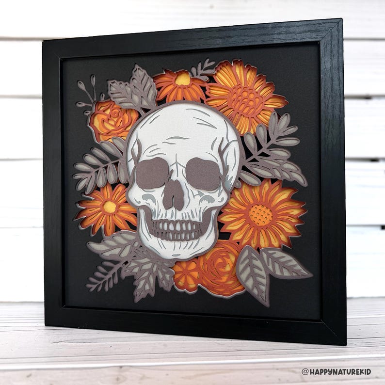 Flower Skull Shadow Box Svg, Halloween Shadow Box Svg, Spooky Shadow ...