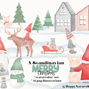 Scandinavian Christmas Clipart, Christmas Clipart, Watercolor Christmas ...