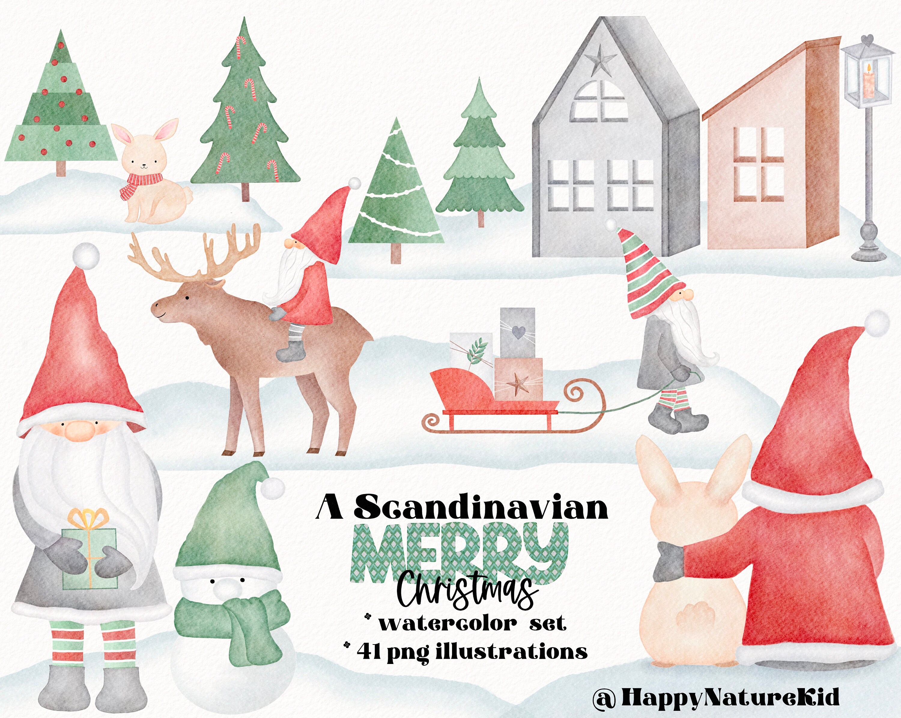 Scandinavian Christmas Clipart Christmas Clipart Watercolor - Etsy