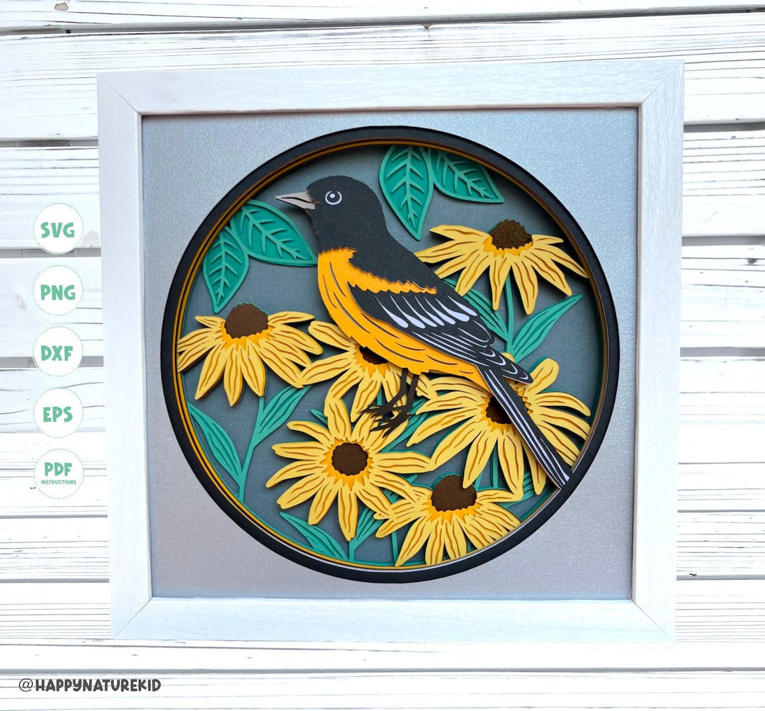 3d Baltimore Oriole Shadow Box Svg, 3d Layered Svg, Maryland State Bird ...