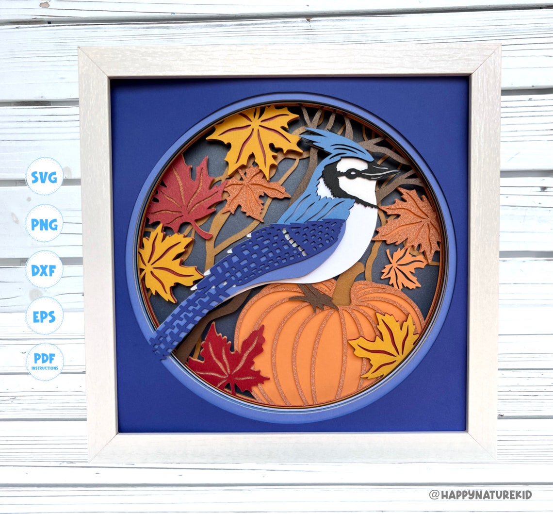 3d Fall Blue Jay Shadow Box Svg, 3d Fall Svg, Fall Leaves Svg, 3d ...