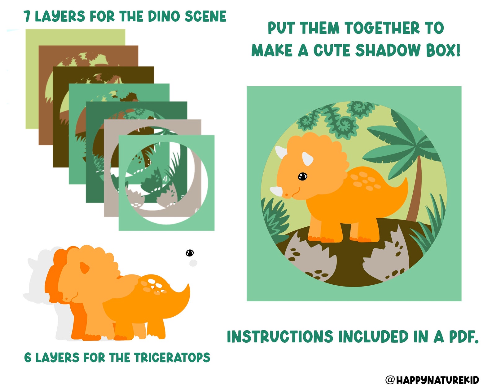 Triceratops Shadow Box Svg 3d Triceratops Svg 3d Dinosaur Svg 3d ...