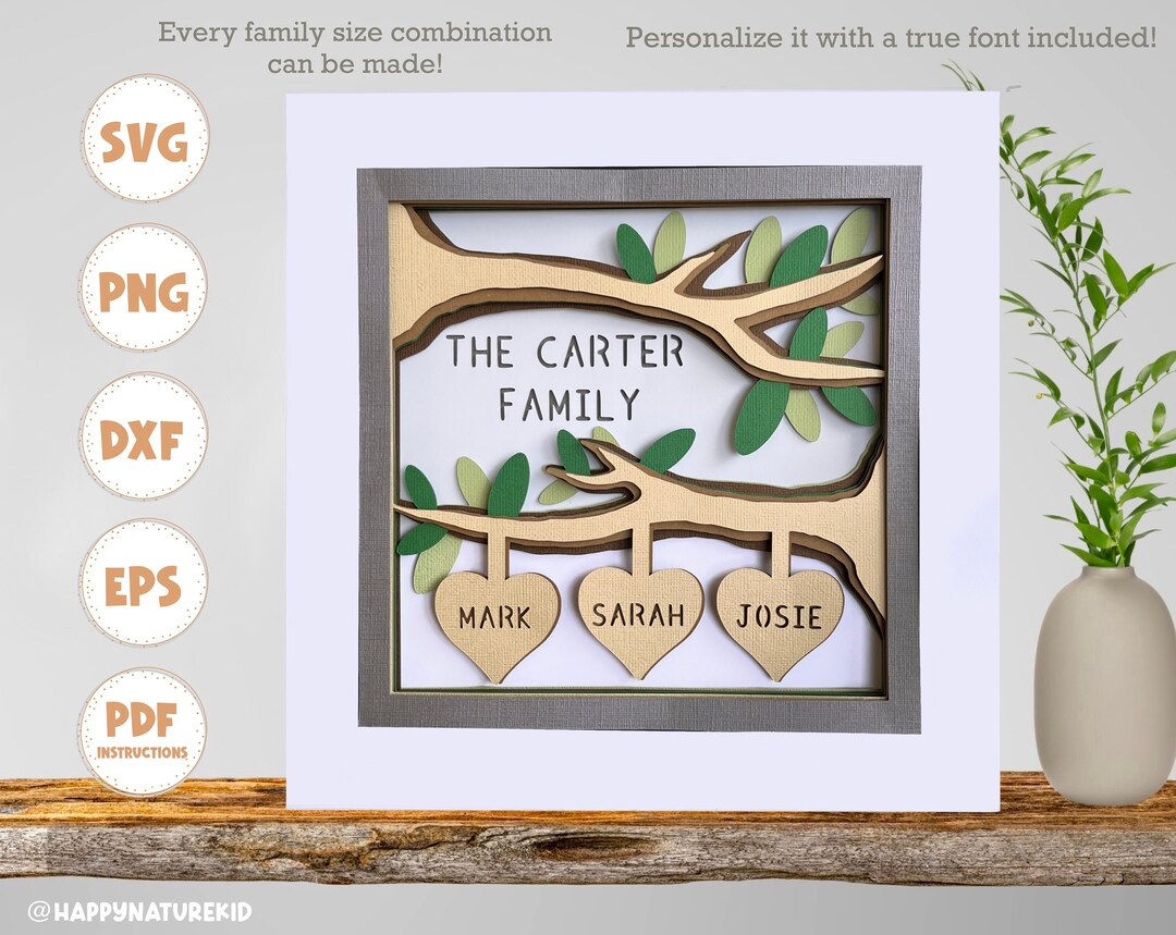 Family Tree SVG, PERSONALIZABLE Family Tree Shadow Box Svg, 3d Svg ...