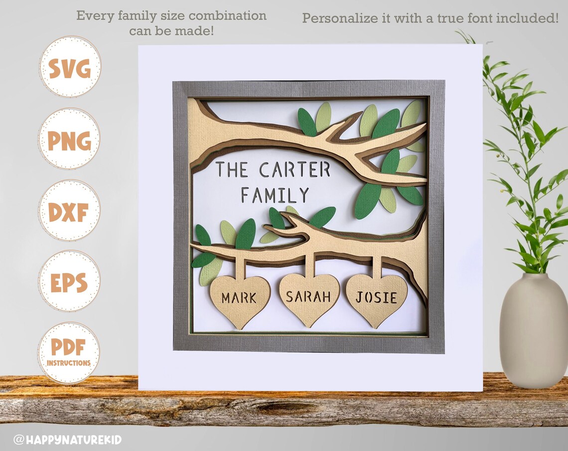 Family Tree SVG, PERSONALIZABLE Family Tree Shadow Box Svg, 3d Svg ...