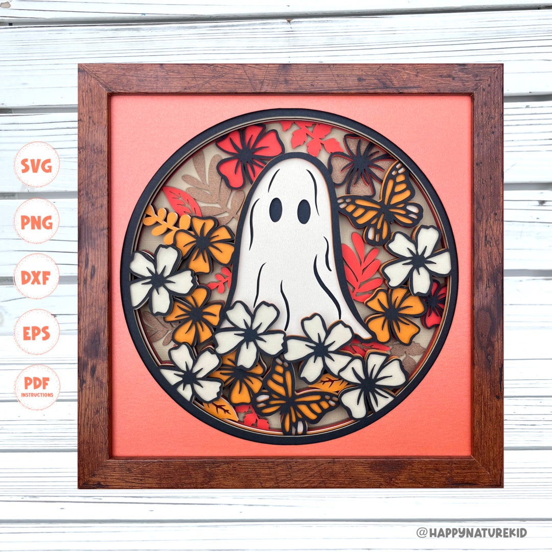 3d Floral Ghost Shadow Box Svg, Cute Ghost Svg, 3d Layered Svg ...