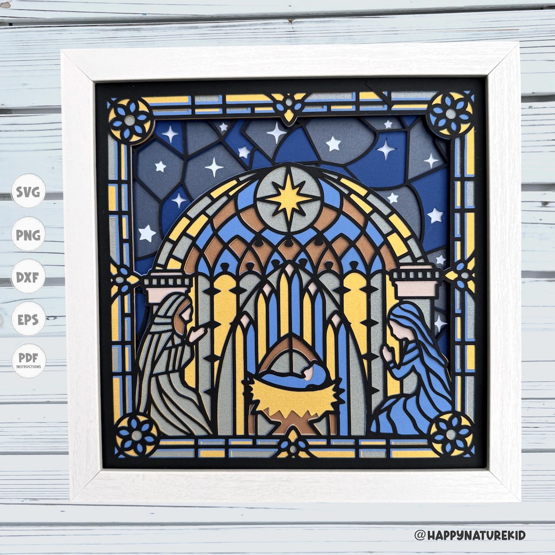 Nativity Scene Stained Glass Shadow Box Svg, Christmas Shadow Box Svg ...