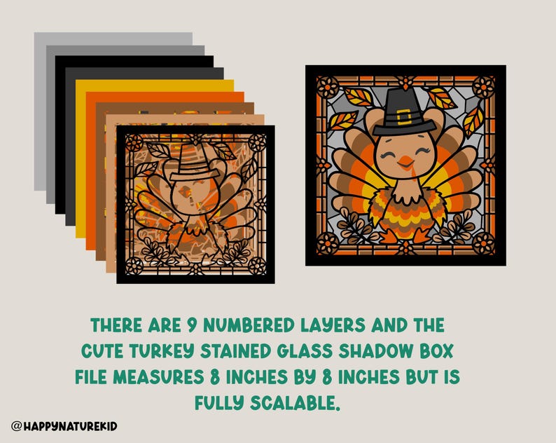 Cute Turkey Stained Glass Shadow Box Svg, Thanksgiving Shadow Box Svg ...