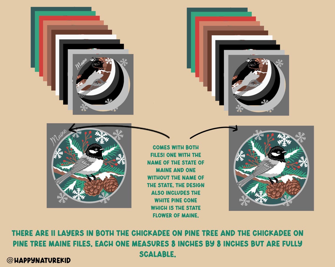 Chickadee on Pine Tree Shadow Box Svg, Winter Shadow Box Svg, Snowy ...