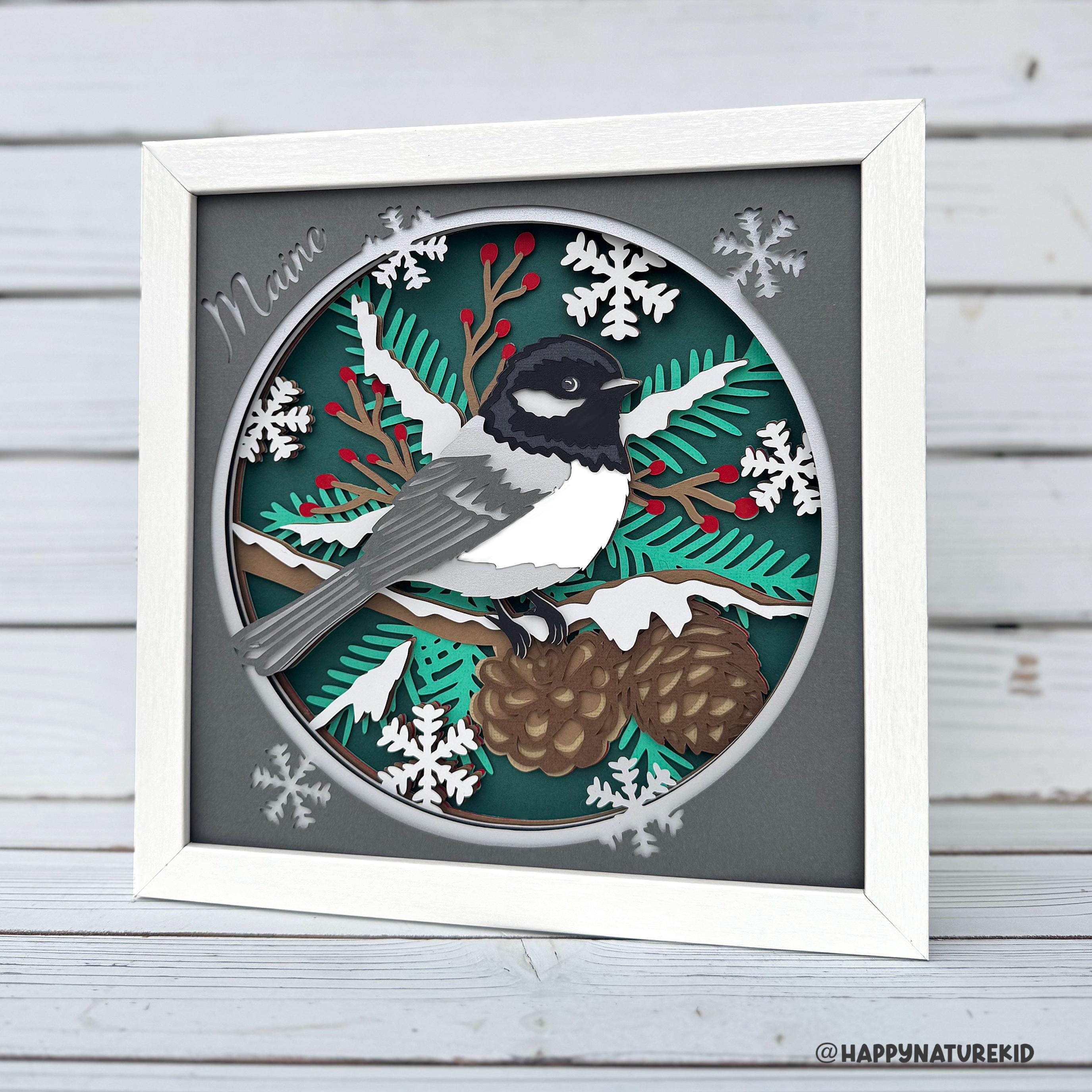Chickadee on Pine Tree Shadow Box Svg, Winter Shadow Box Svg, Snowy ...