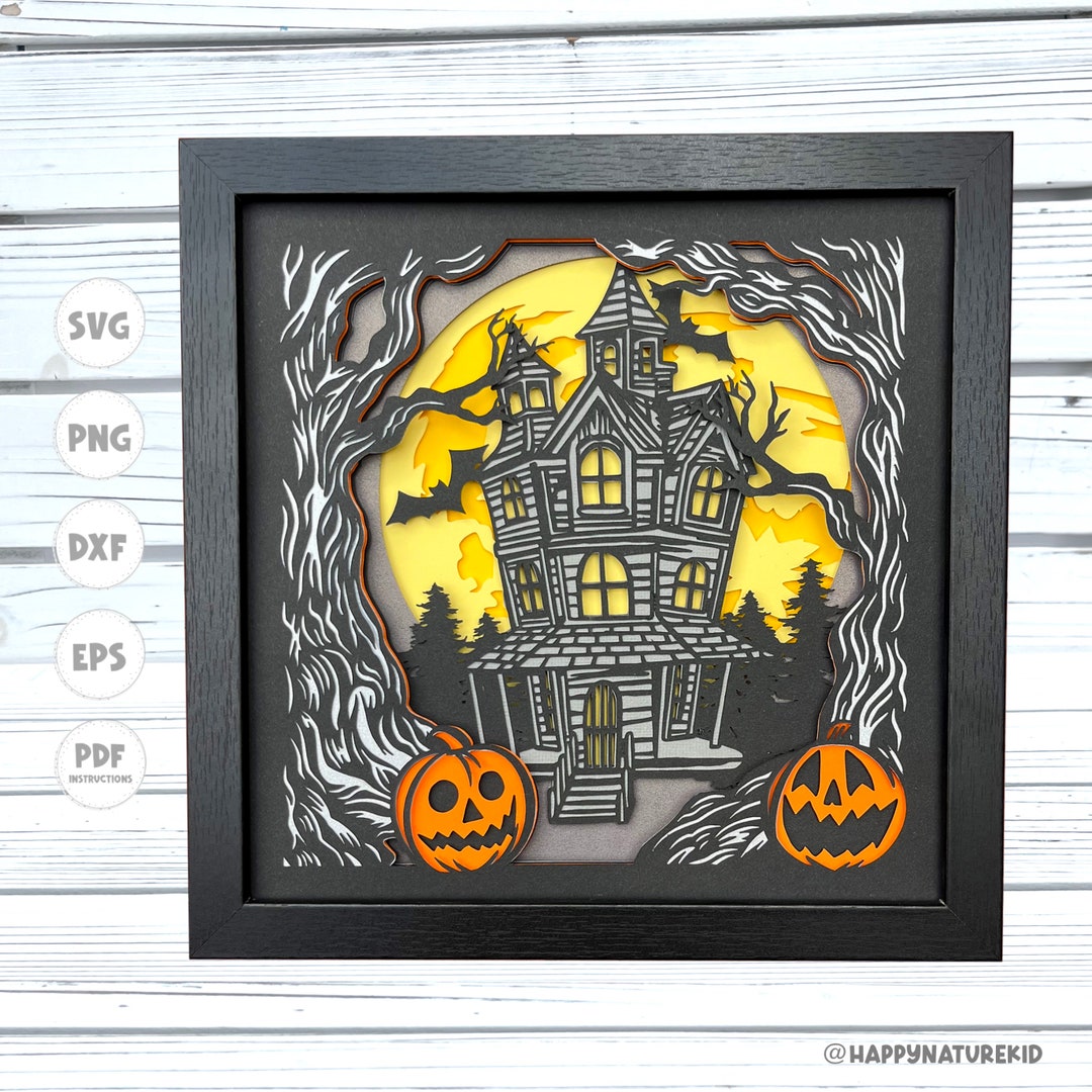 3d Haunted House Halloween Shadow Box Svg, Halloween Shadow Box Svg ...